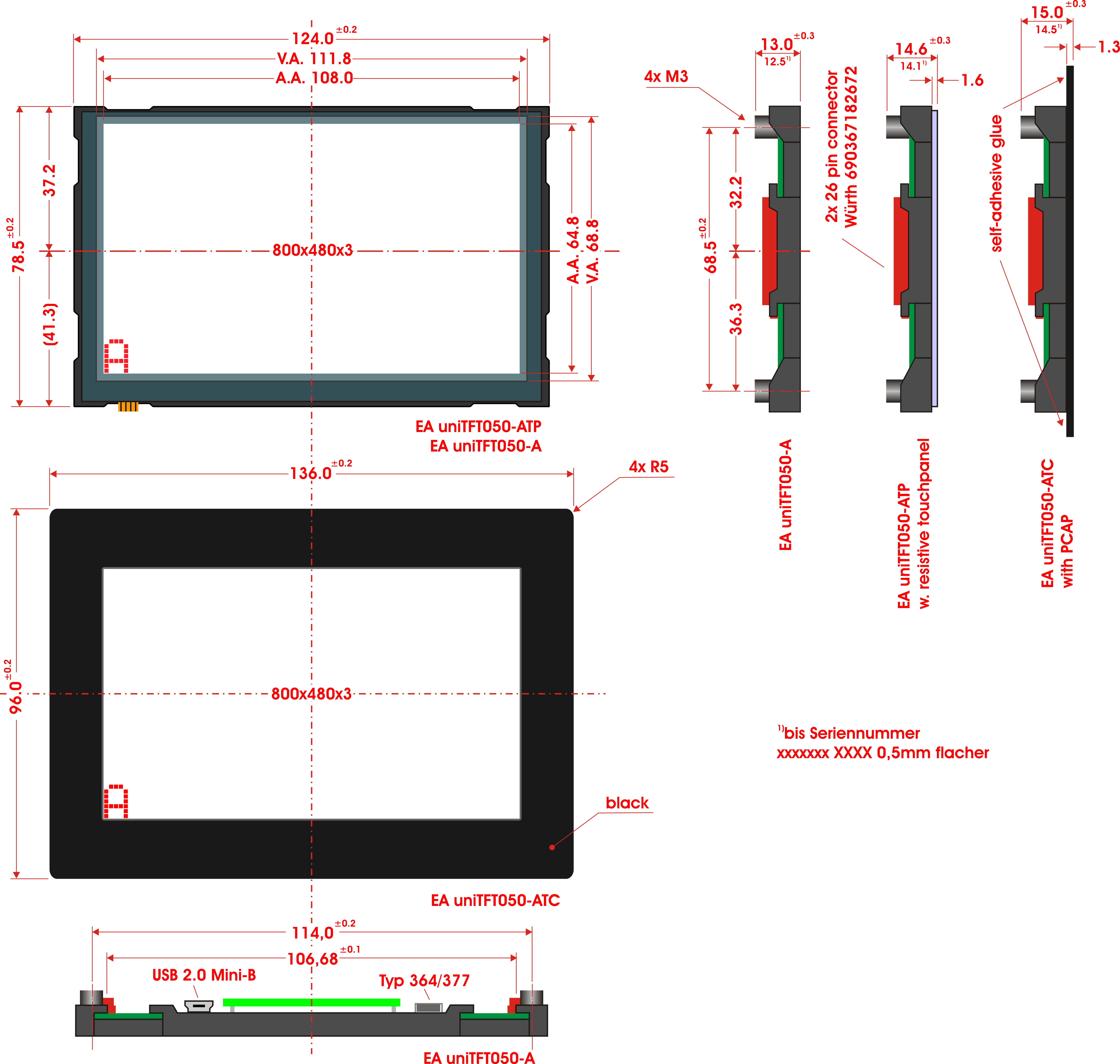 Dimensions EA uniTFT050-A