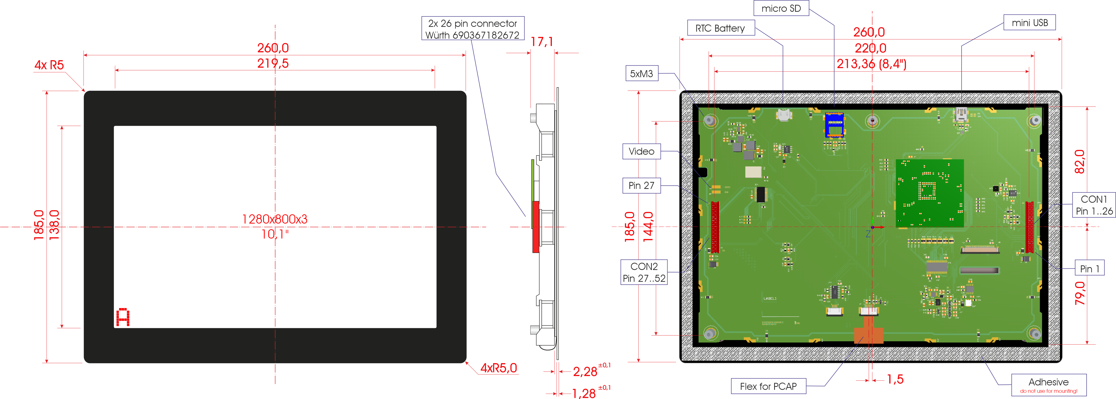 Dimensions EA uniTFT101-A